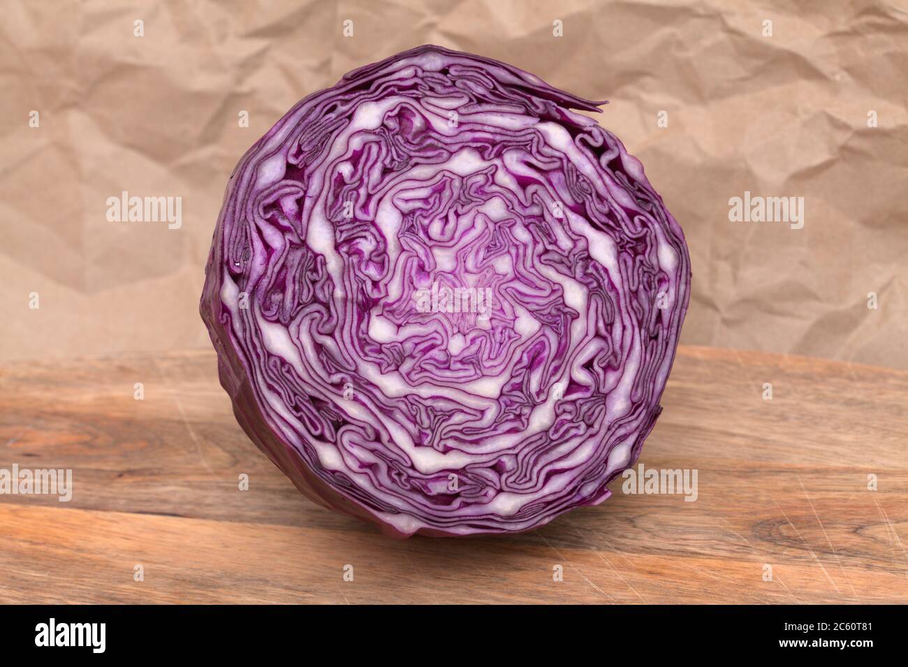 Red Cabbage cut, with inner patterns of folded leaves visible Stock ...