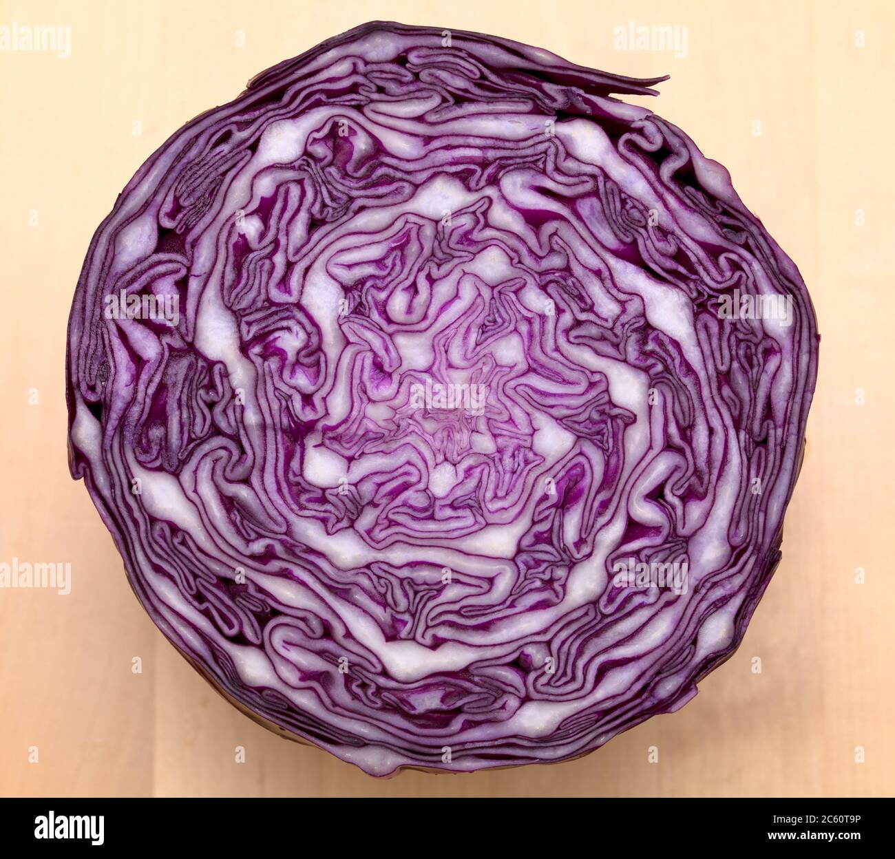 Red Cabbage cut, with inner patterns of folded leaves visible Stock ...