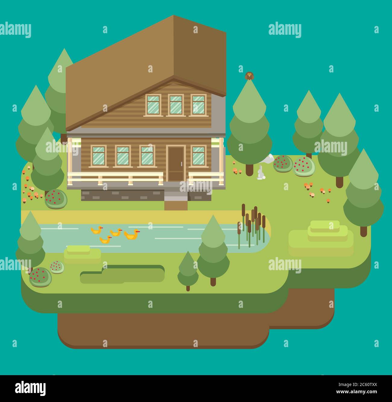 Chalet, wooden house, eco house, house on the nature - vector flat ...