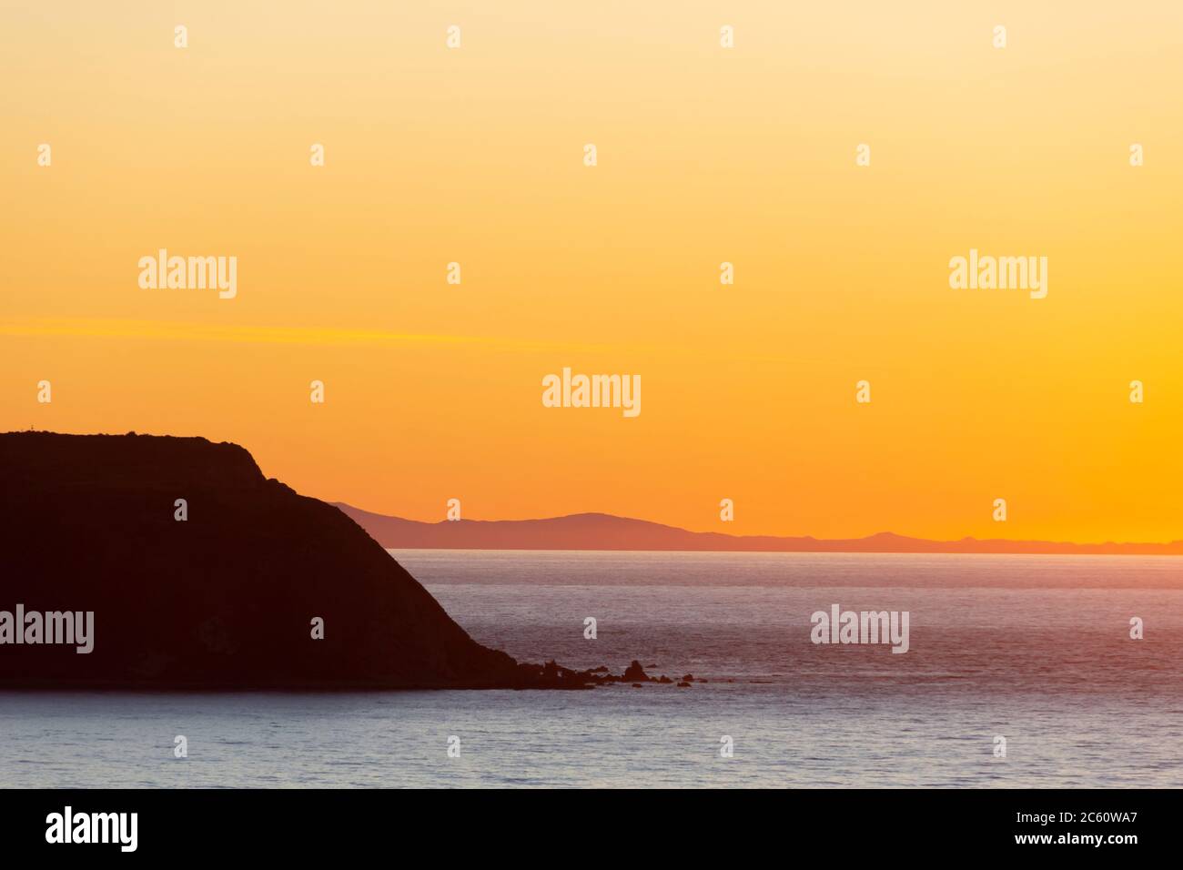 Sunset over Mana Island and Cook Strait, Titahi Bay, Porirua ...