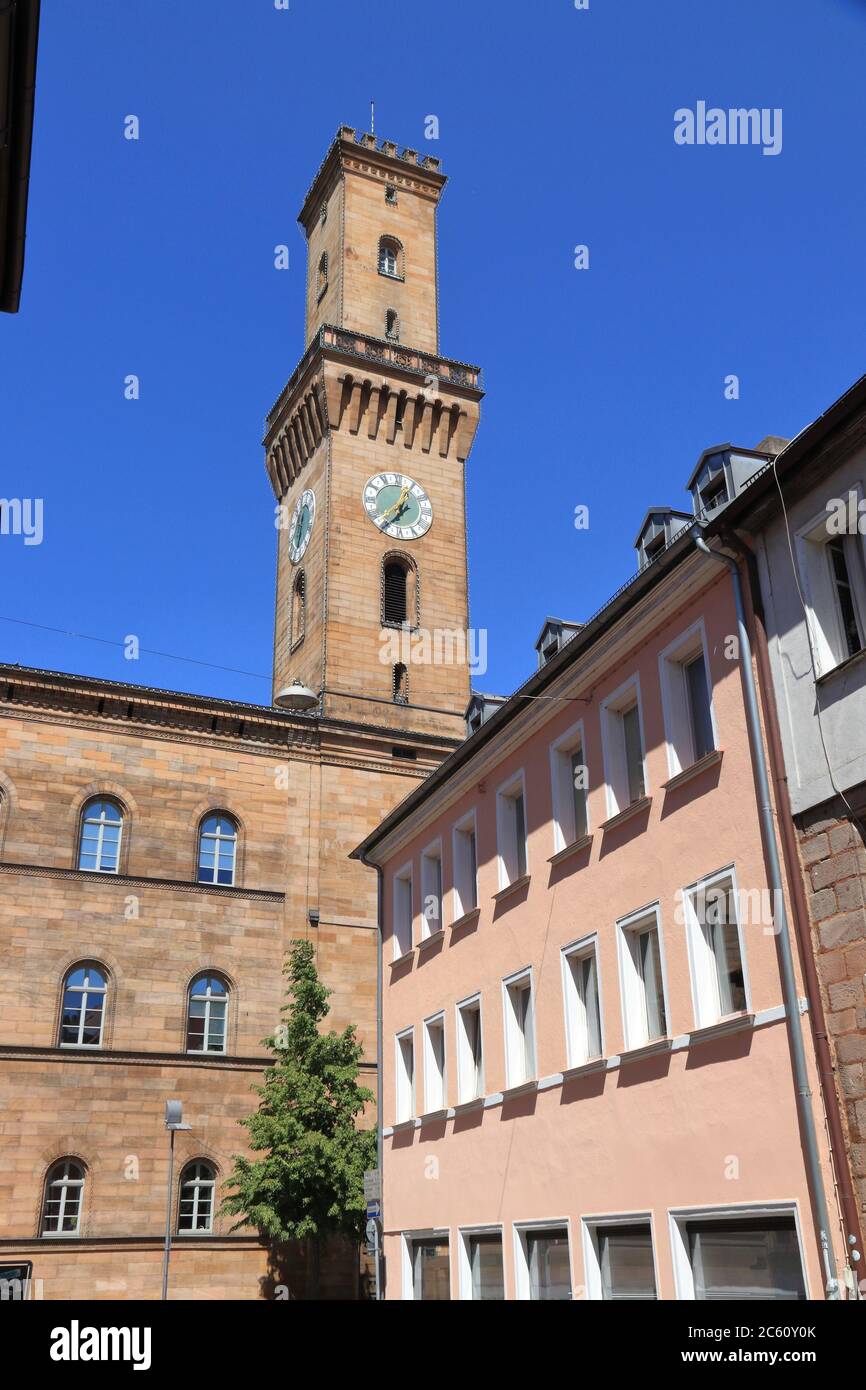 Furth, Germany. Middle Franconia. Street view withTown Hall Tower ...