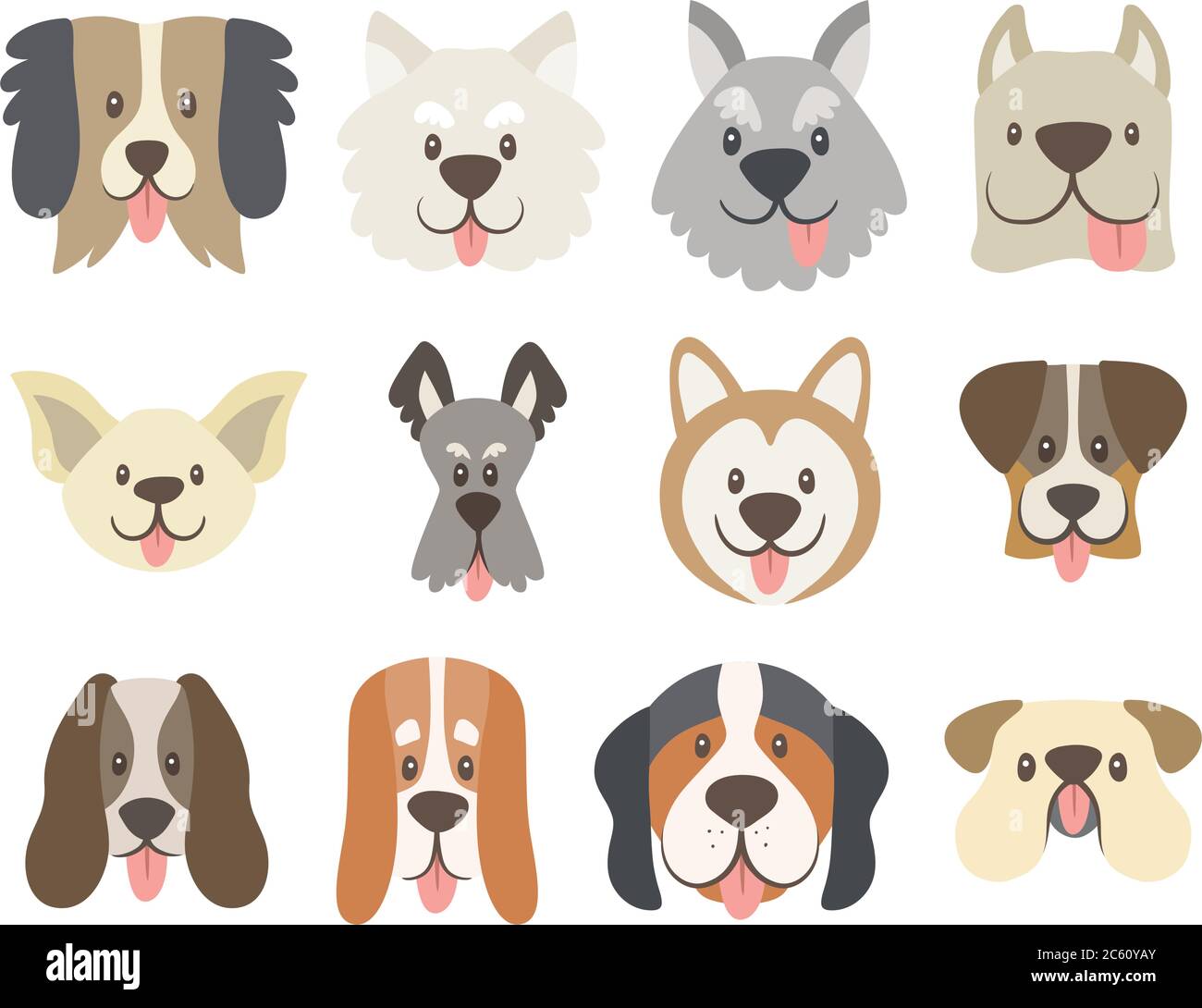 Dog faces collection. Cute cartoon dog faces with their tongue outside ...