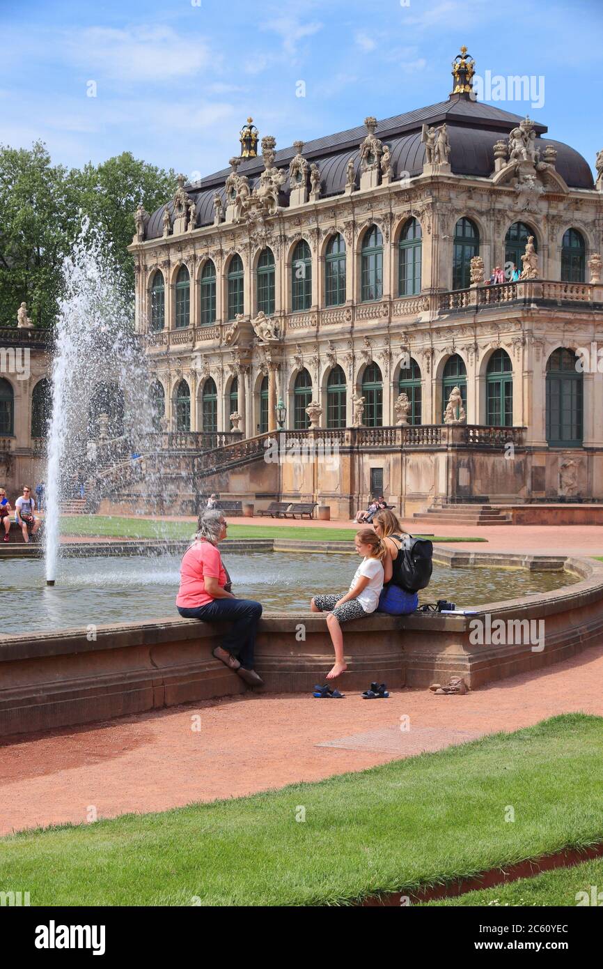 DRESDEN, GERMANY - MAY 10, 2018: People visit Zwinger Palace in ...