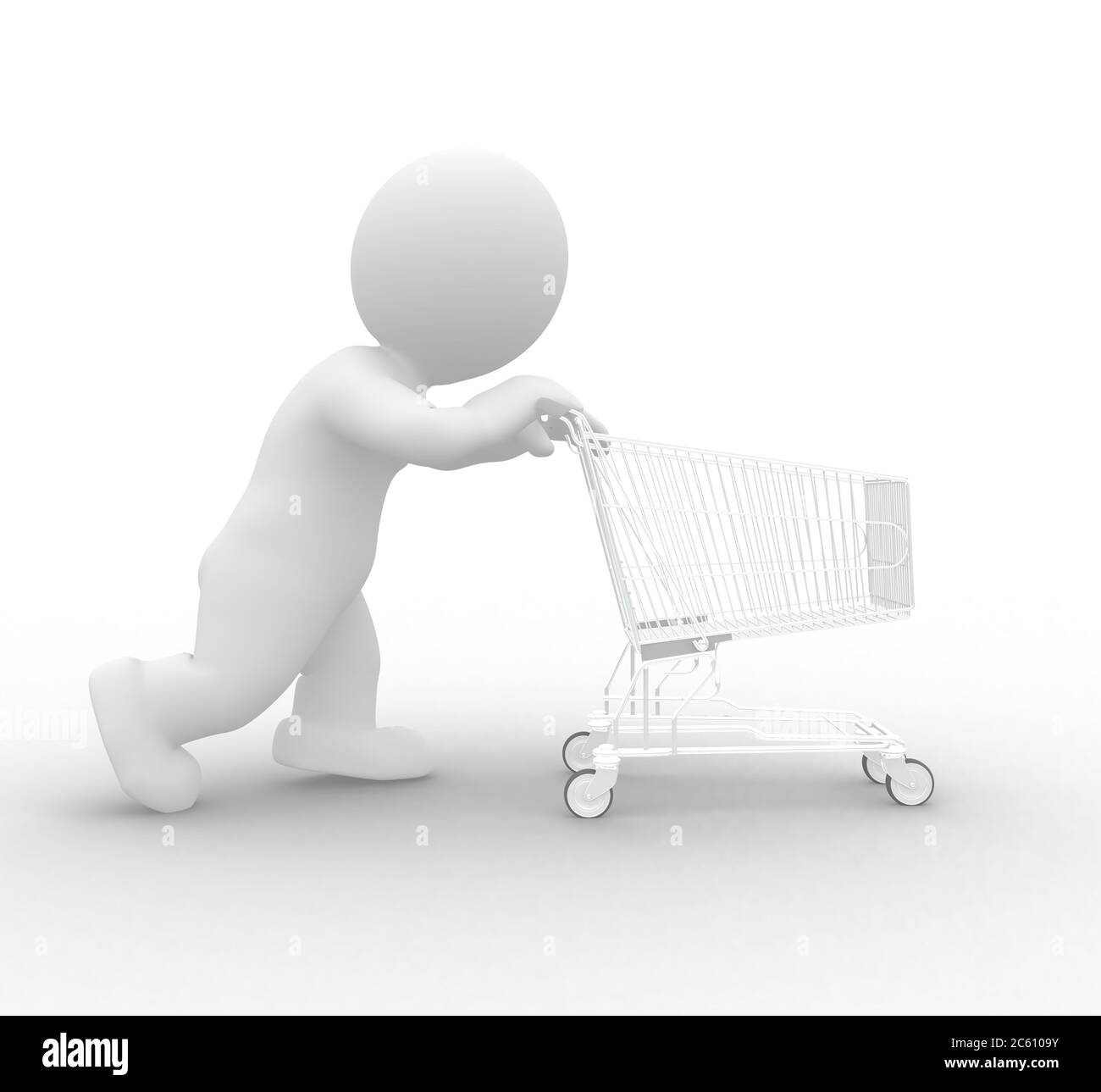 3D illustration of a cartoon pushing shopping cart Stock Photo - Alamy