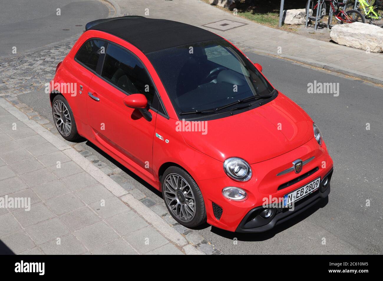 NUREMBERG, GERMANY - MAY 7, 2018: Fiat 500 Abarth small city car parked ...