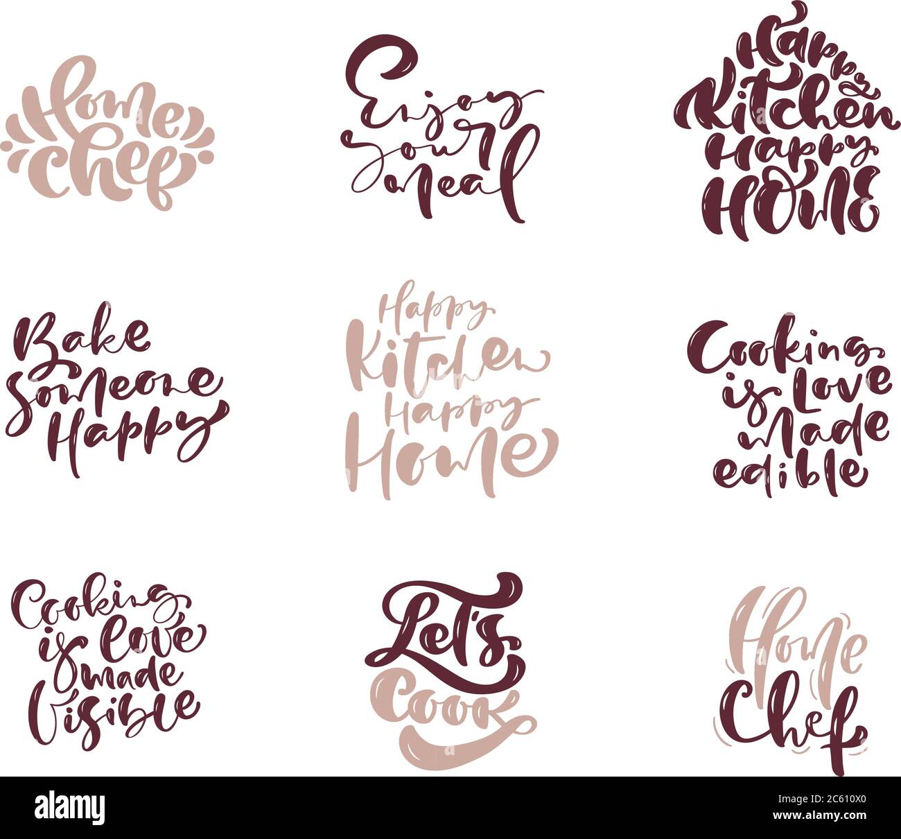 Set of Cooking calligraphy lettering vector quotes for food blog ...
