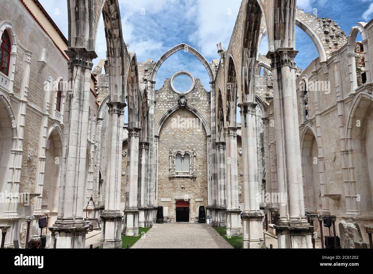 Lisbon city landmark in Portugal. Carmo Convent - church ruined after ...