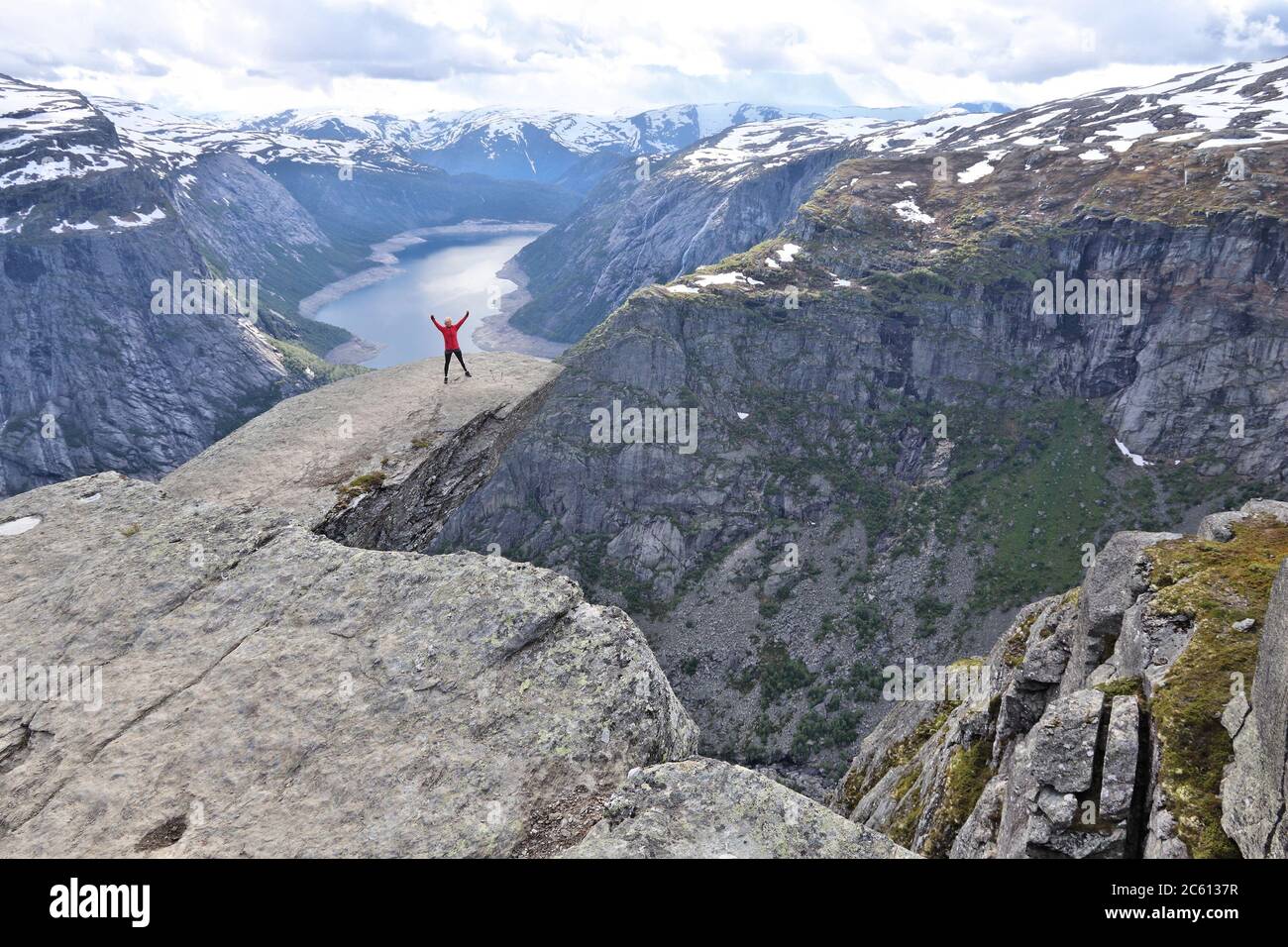 TROLLTUNGA, NORWAY - JULY 16, 2015: Tourist visits awesome Troll's ...