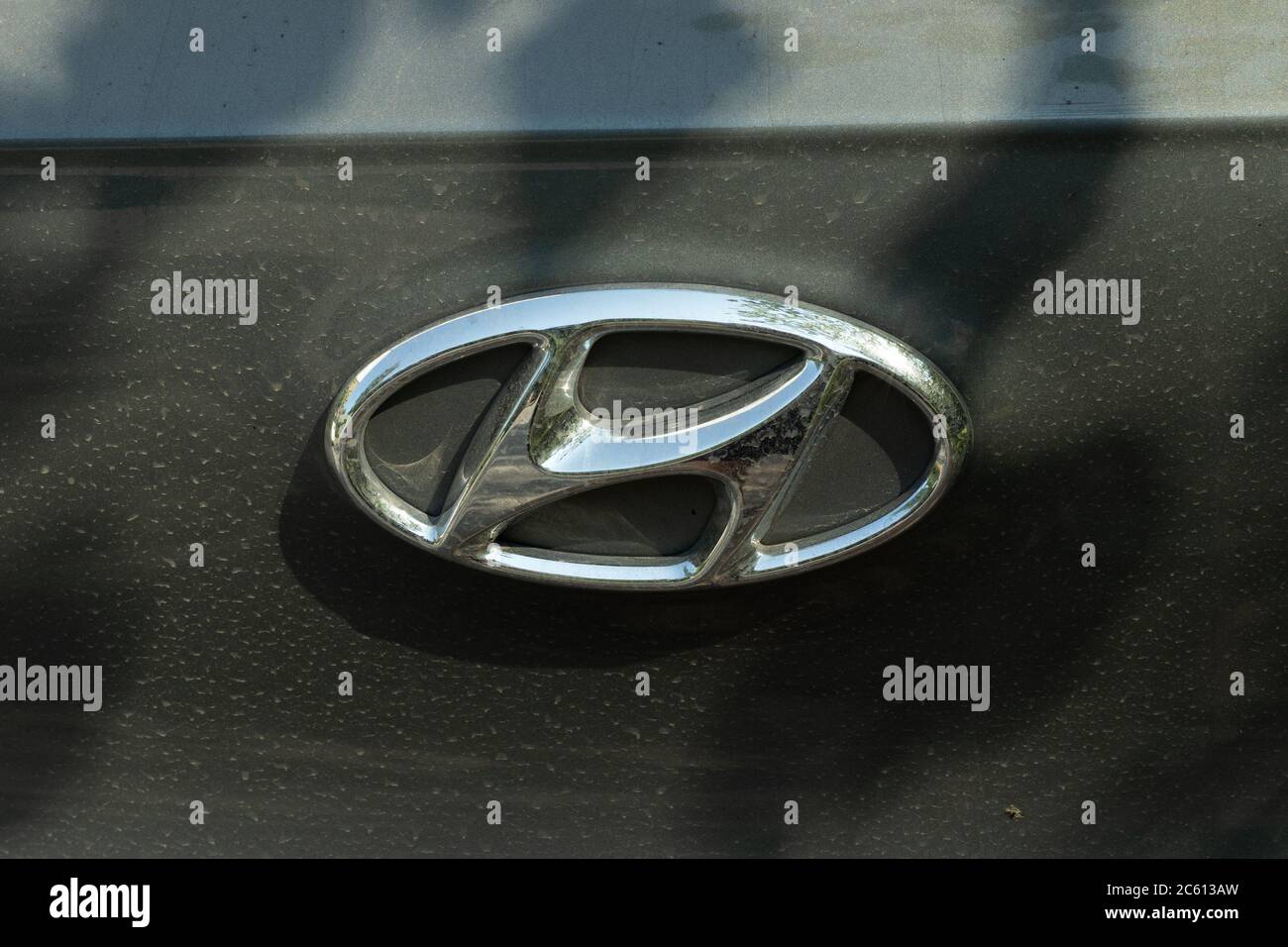 Moscow, Russia - 1 June 2020: Hyundai Motor car logo sign close up ...