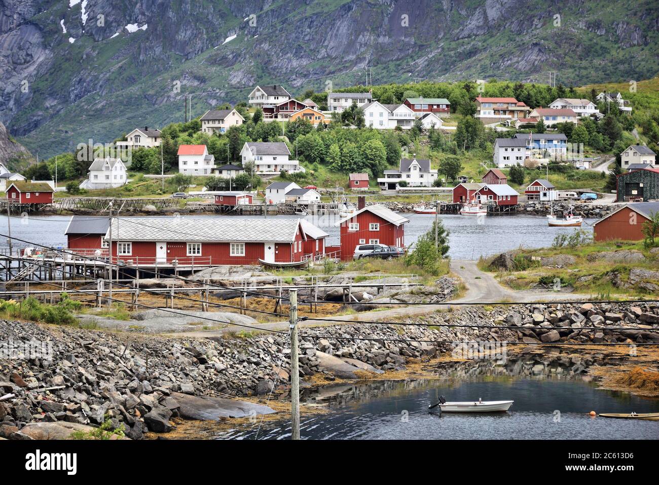 Lofoten islands in Norway. Reine fishing village in Moskenesoya island ...