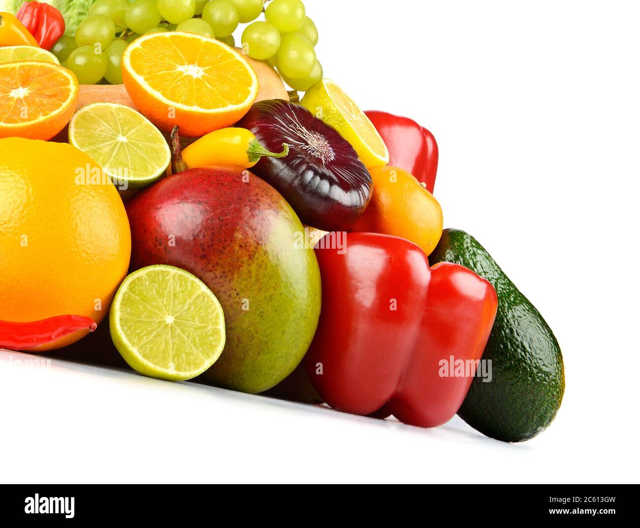 Fruits and vegetables side view isolated on white background Stock ...