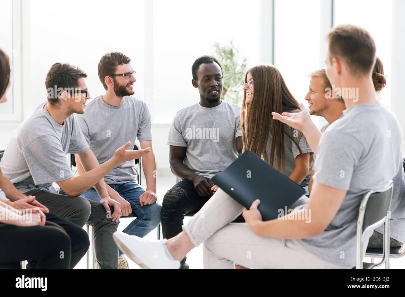 close up. group of young people disputing during the seminar Stock ...