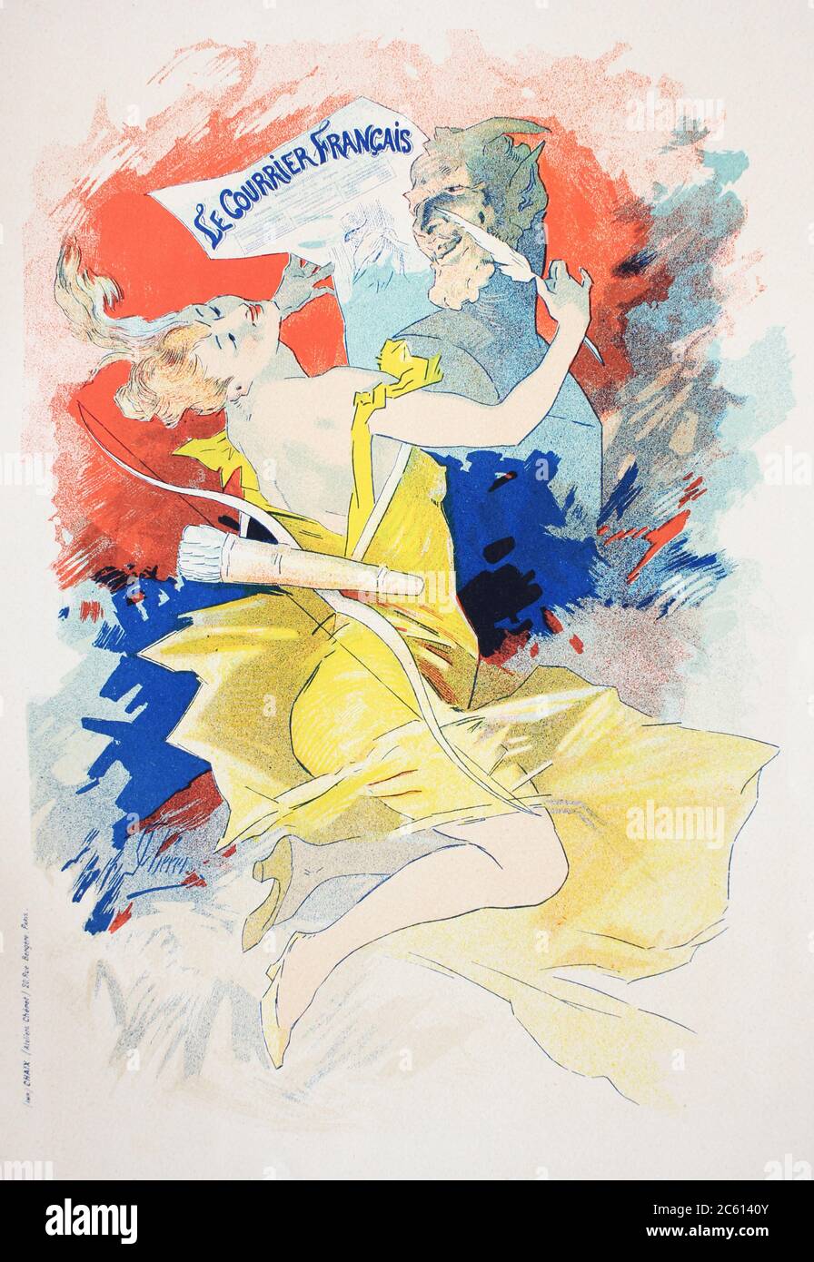 The old poster of cute woman in the vintage book Les Maitres de L ...