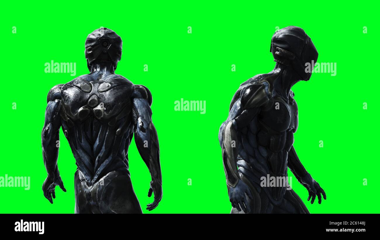 Military alien soldier isolate on green screen. 3d rendering Stock ...