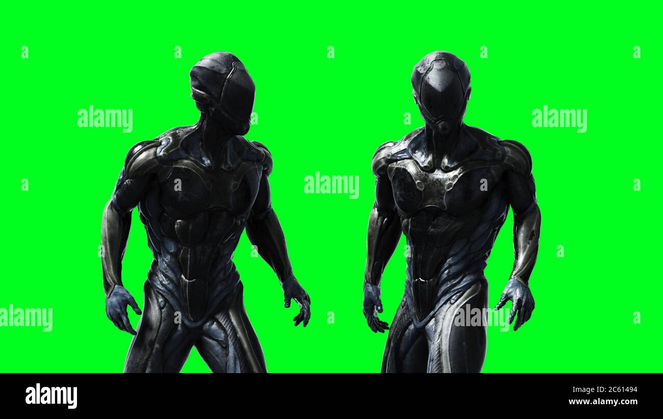 Military alien soldier isolate on green screen. 3d rendering Stock ...