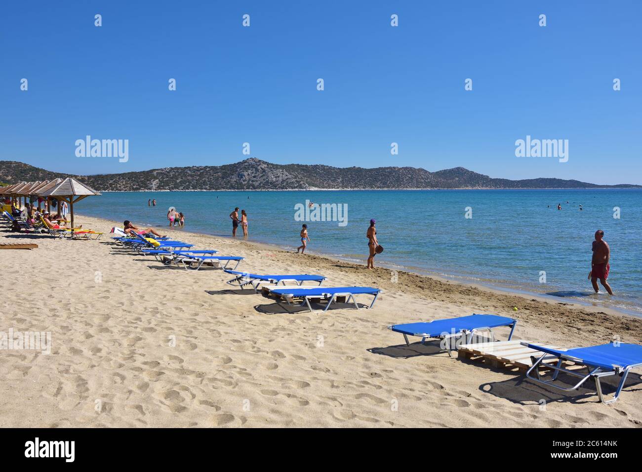 Marathon, Greece - Oct 01, 2016: The beautiful Schinias sandy beach ...
