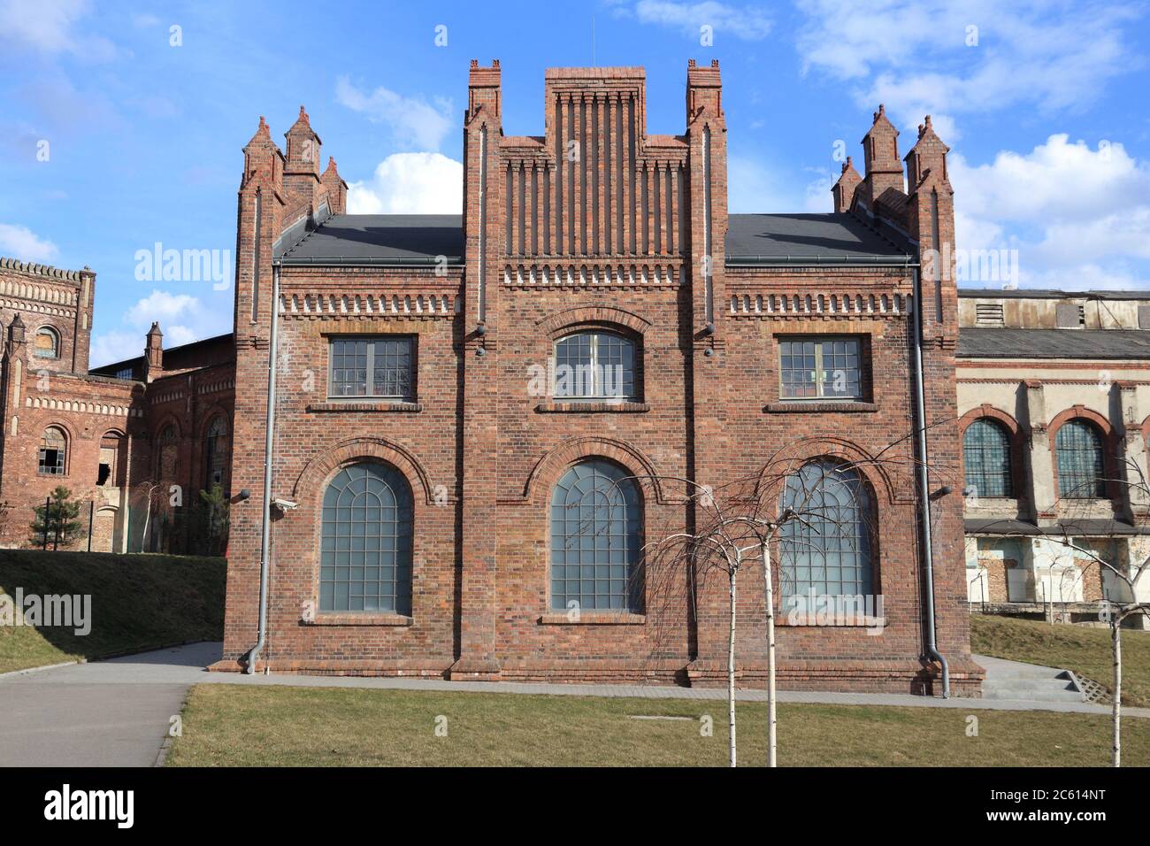 Katowice, Poland - old industrial factory brick architecture. Upper ...