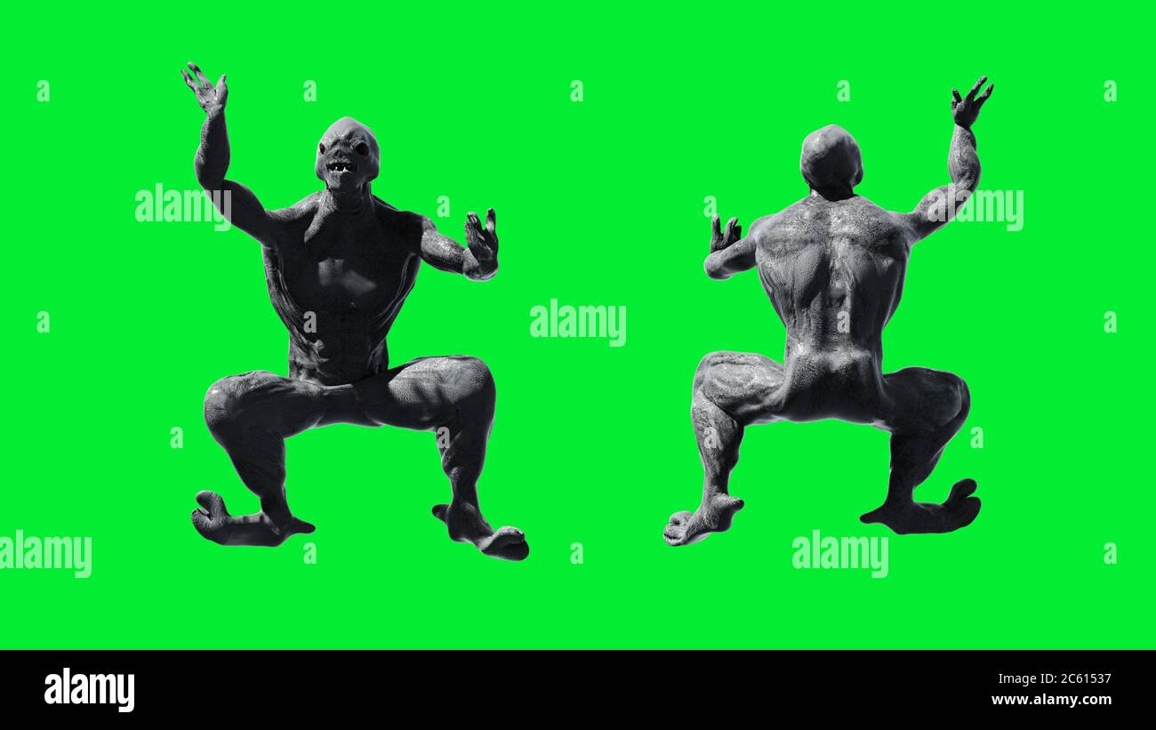 Scary monster isolate on green screen. 3d rendering Stock Photo - Alamy