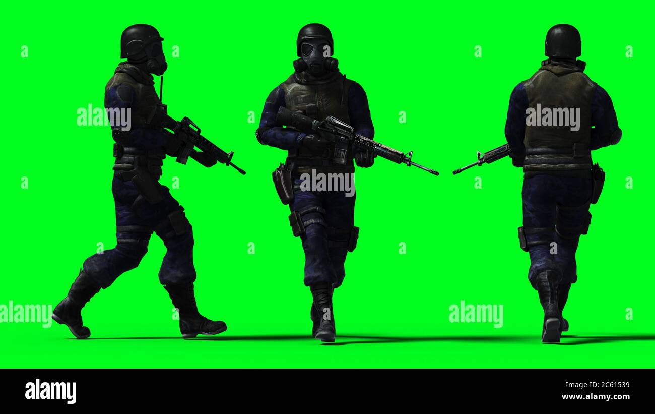 Military soldier isolate on green screen. 3d rendering Stock Photo - Alamy