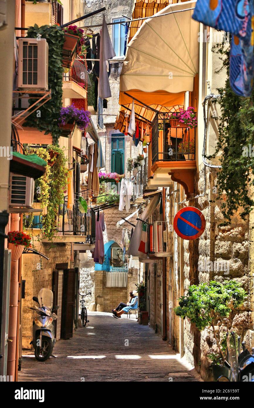 Bari, Italy - Old Town typical Italian street view with residential ...