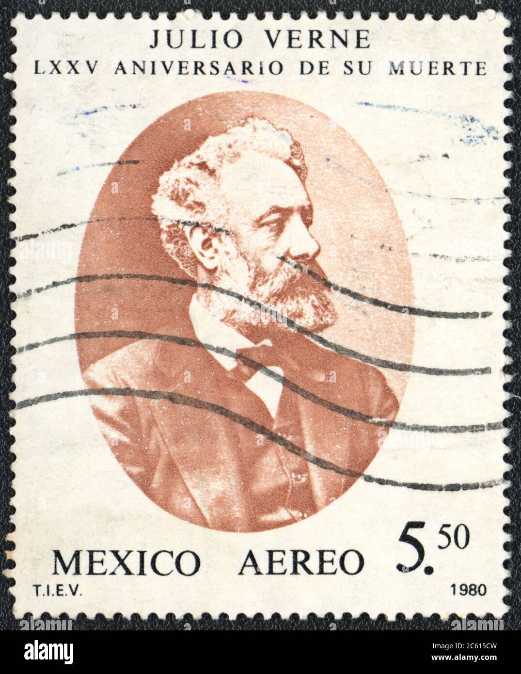 Postage stamp. Portrait of Jules Verne, french novelist, poet, and ... Postage stamp. Portrait of Jules Verne, french novelist, poet, and ...