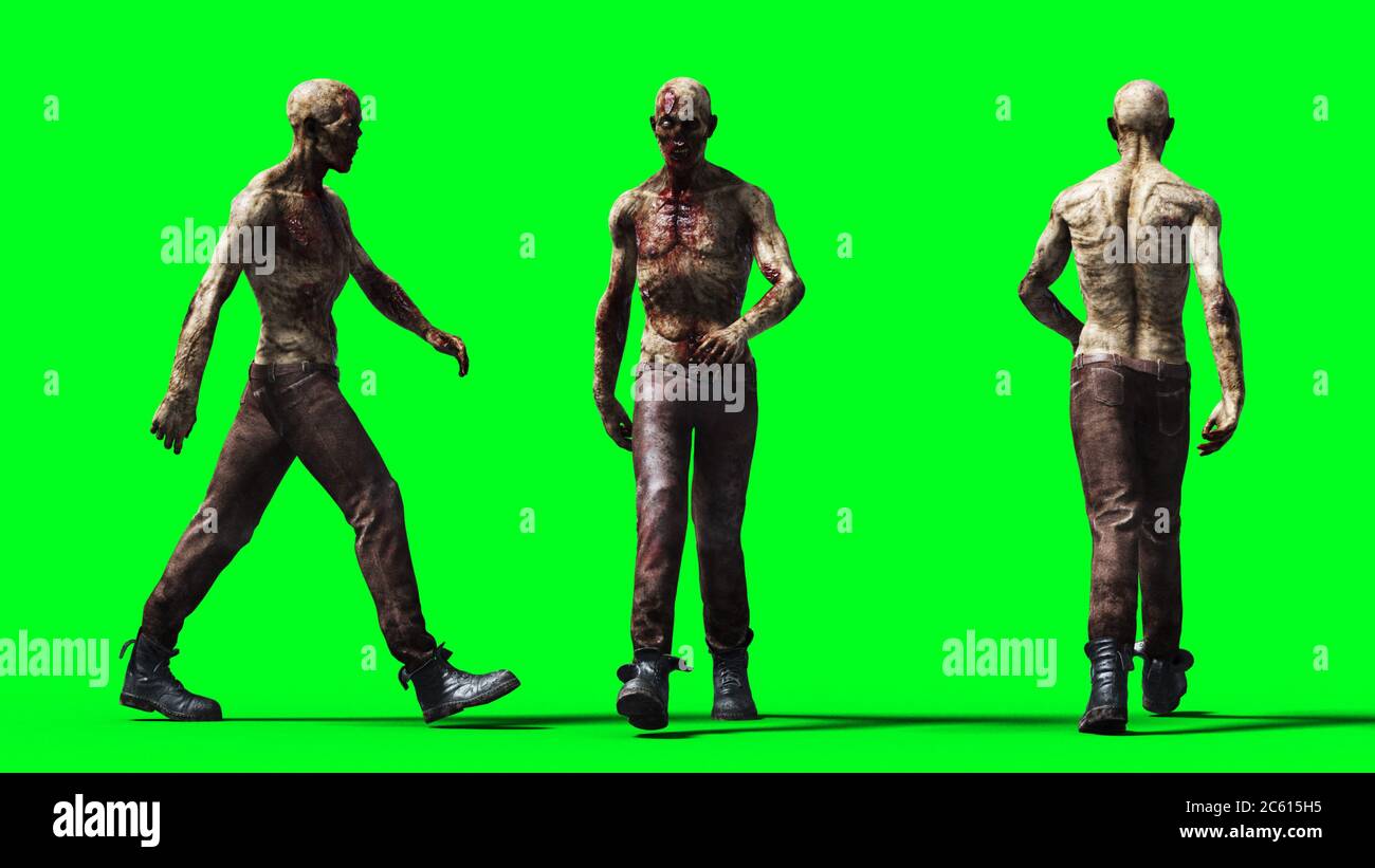 Zombie green screen isolate. Realistic 3d rendering Stock Photo - Alamy