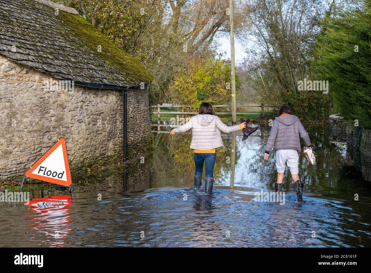 Flooded roads in the village of Cerney Wick after more heavy rain fall ...