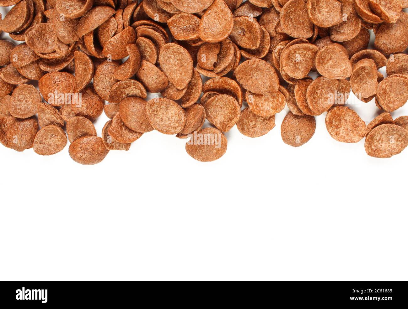 Pile of delicious chocolate cornflakes isolated on white background ...