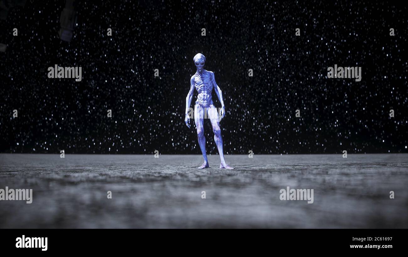 Alien on the moon. Ufo concept. 3d rendering Stock Photo - Alamy