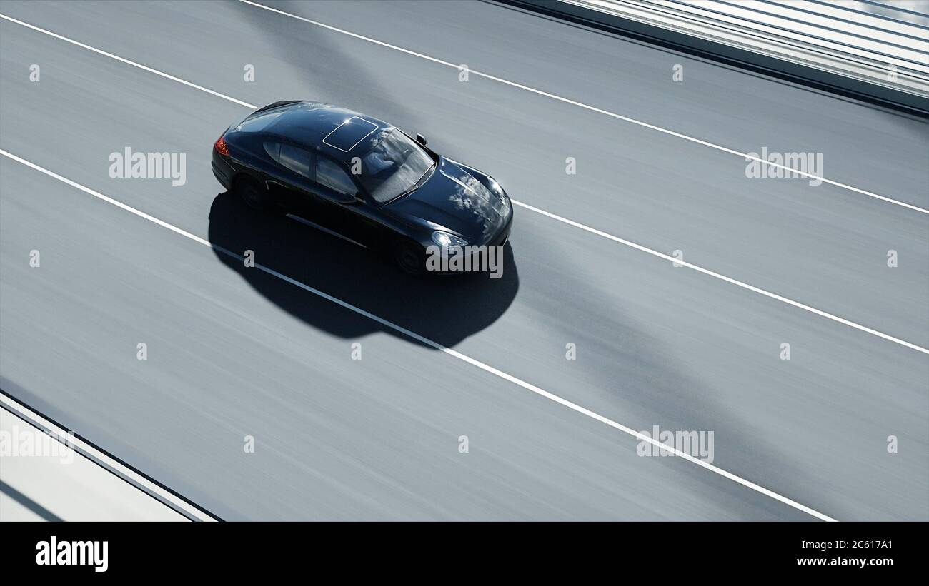 3d model of black sport car on the bridge. Very fast driving. 3d ...