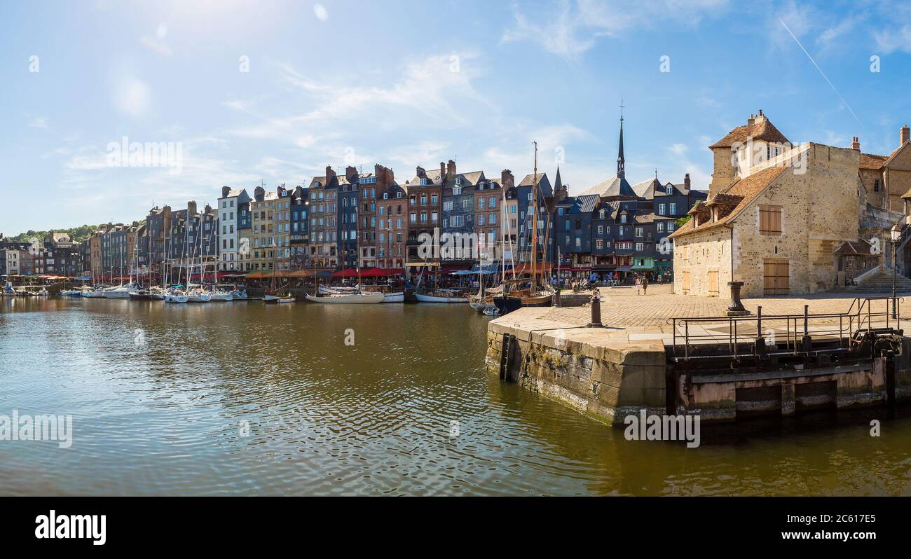 Panorama of Honfleur Harbour in a beautiful summer day, France Stock ...