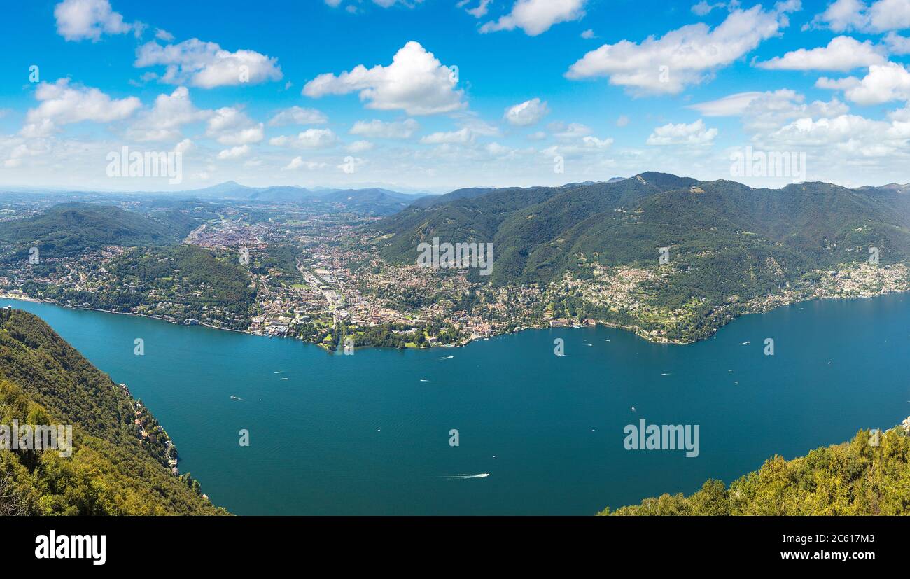 Panoramic aerial view of lake Como in Italy in a beautiful summer day ...