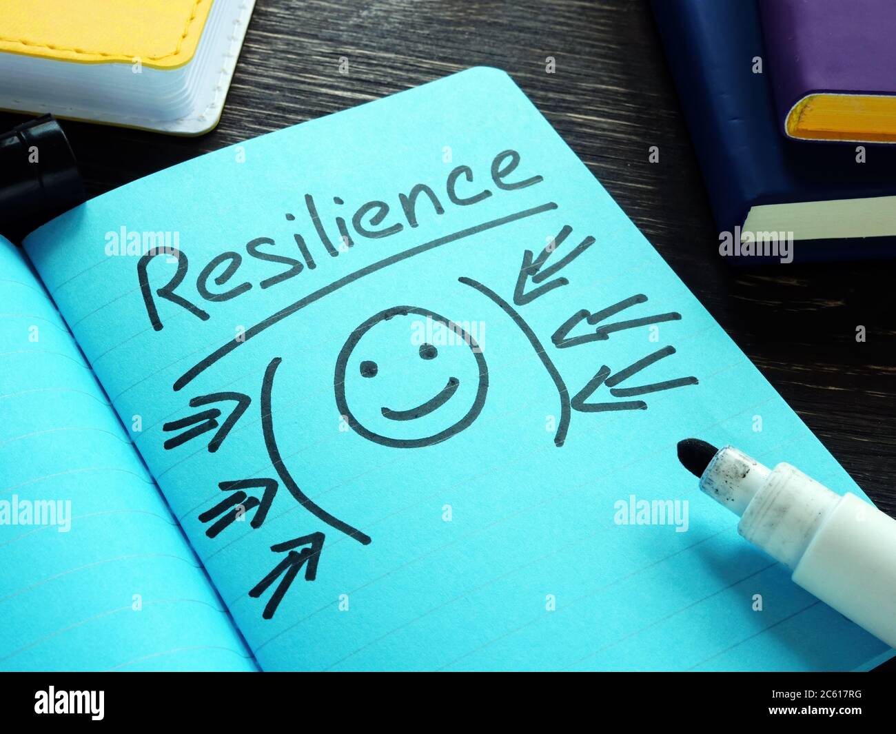 Handwritten word resilience in blue notebook Stock Photo - Alamy