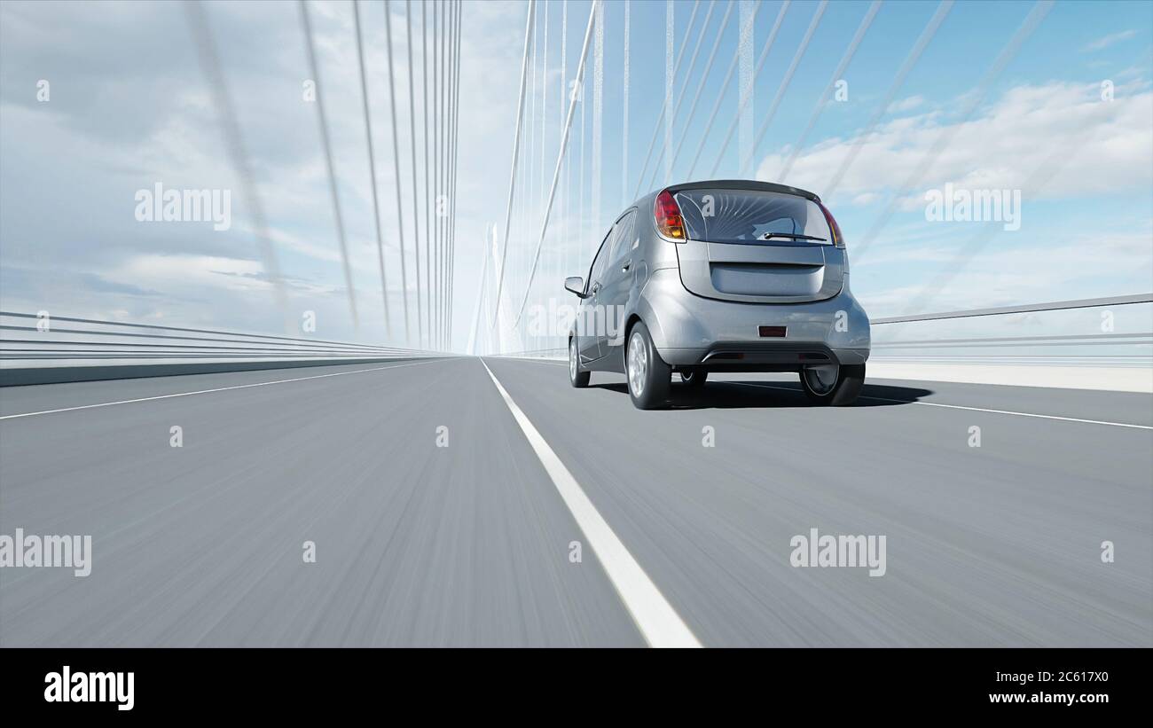 3d model of electric car on the bridge, very fast driving. Ecology ...