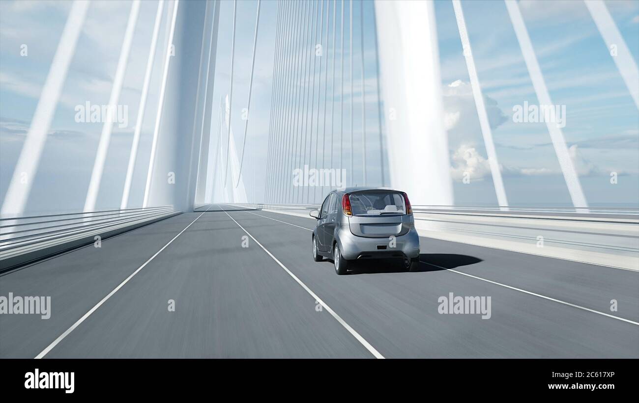 3d model of electric car on the bridge, very fast driving. Ecology ...