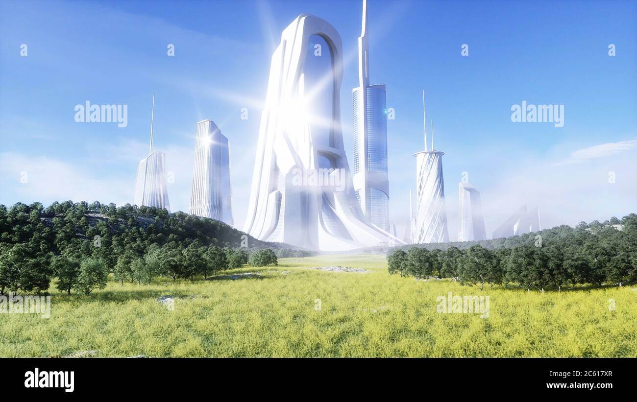 futuristic city. Future concept. Aerial view. 3d rendering Stock Photo ...