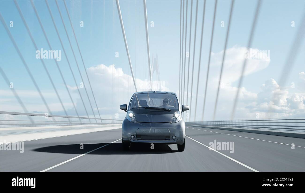 3d model of electric car on the bridge, very fast driving. Ecology ...