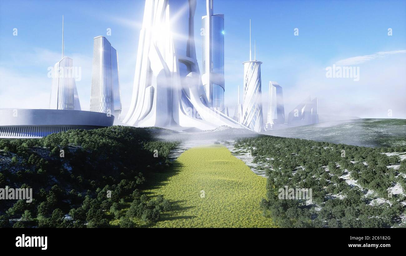 futuristic city. Future concept. Aerial view. 3d rendering Stock Photo ...