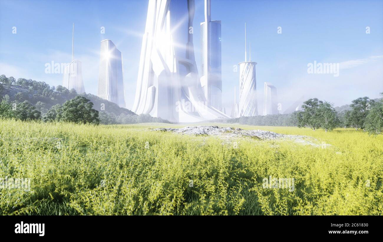 futuristic city. Future concept. Aerial view. 3d rendering Stock Photo ...