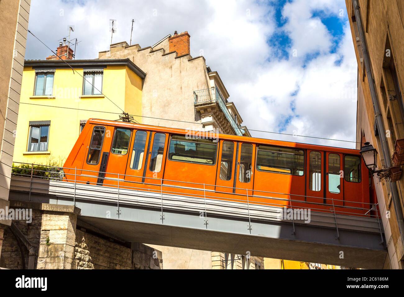 Old funicular in Lyon, France in a beautiful summer day Stock Photo - Alamy