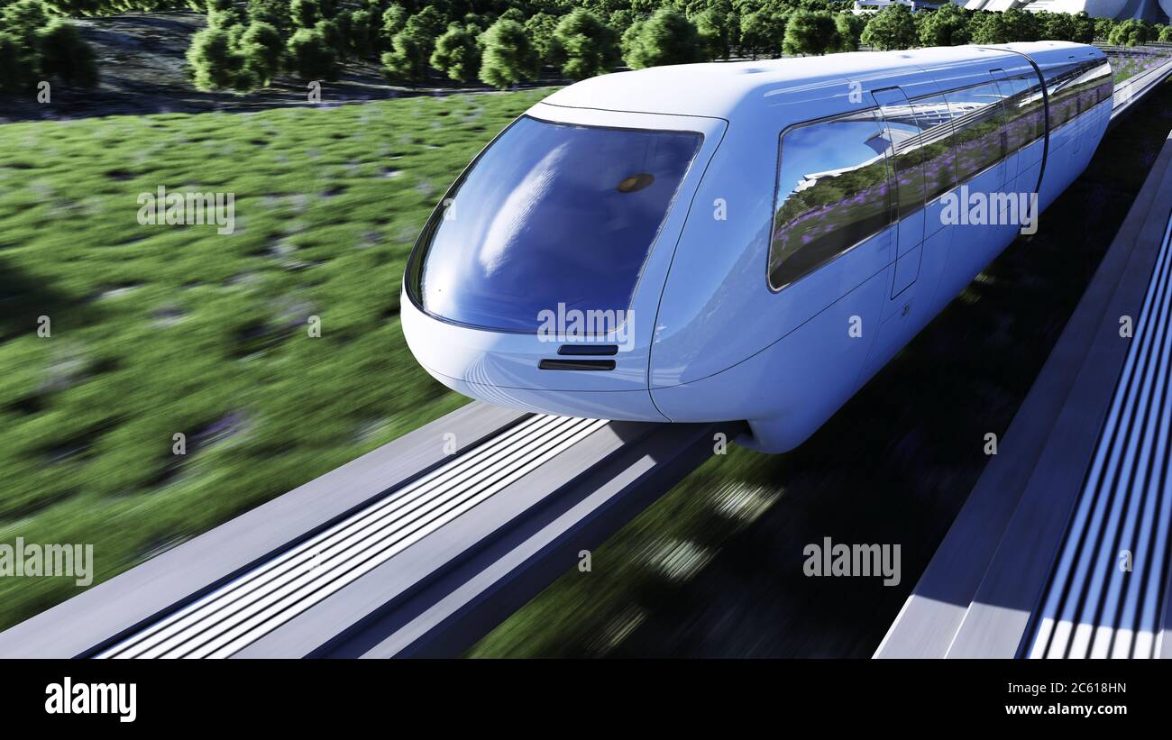 futuristic sci fi monorail train. Concept of future. Futuristic city ...