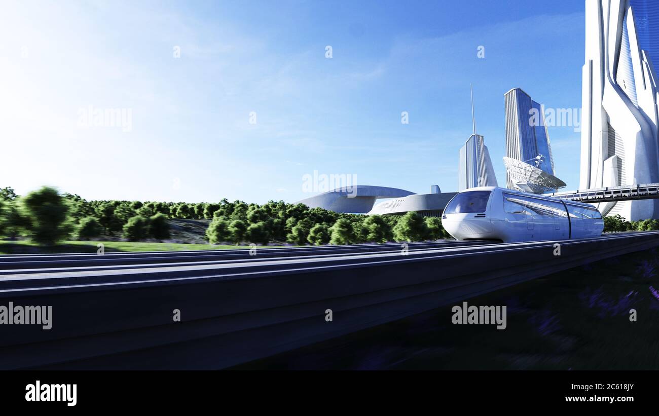 futuristic sci fi monorail train. Concept of future. Futuristic city ...
