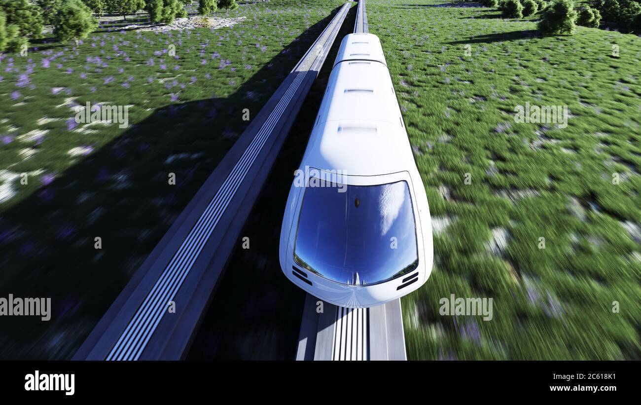 futuristic sci fi monorail train. Concept of future. Futuristic city ...