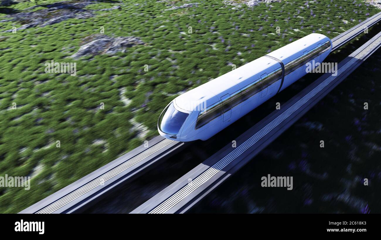 futuristic sci fi monorail train. Concept of future. Futuristic city ...