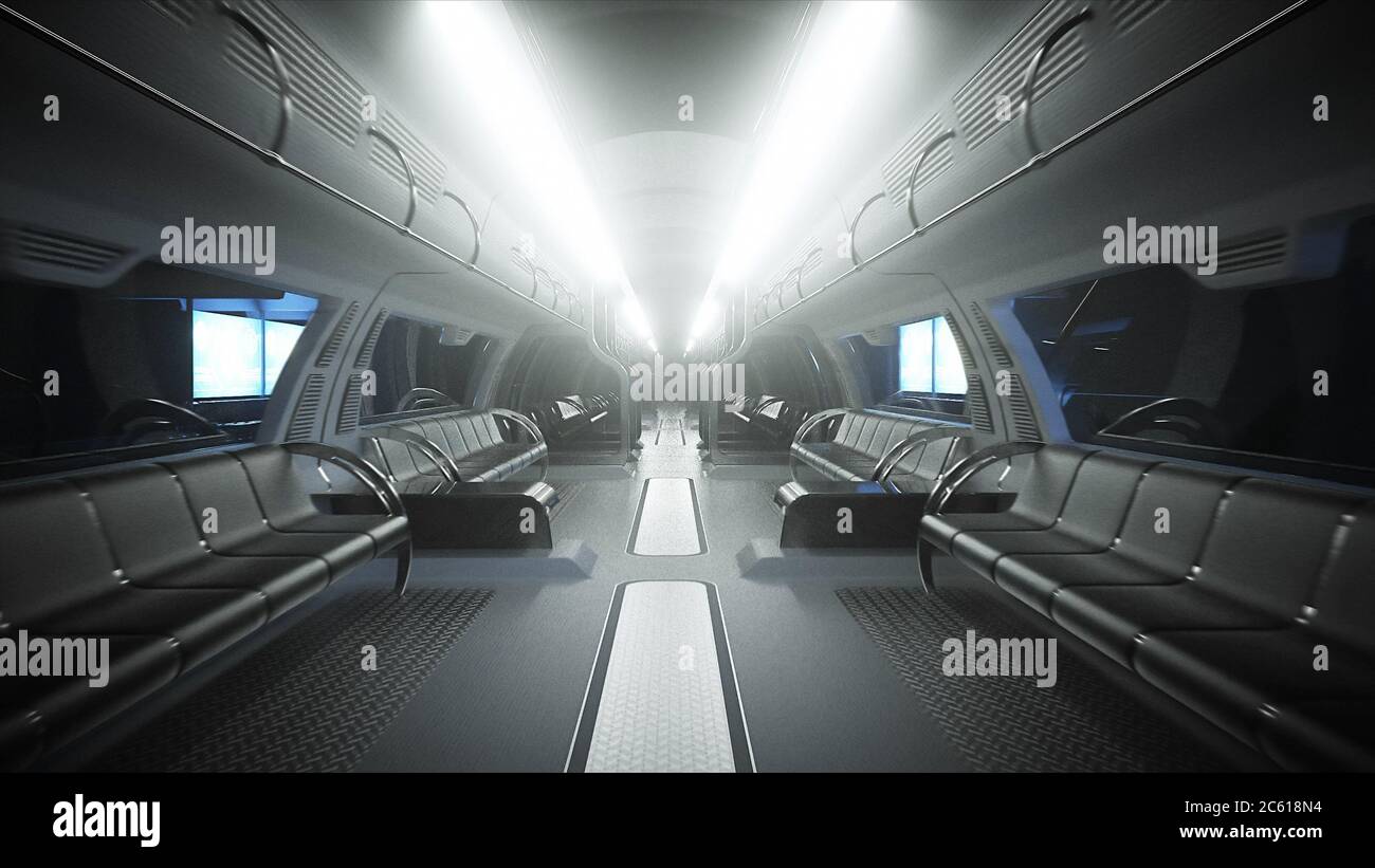 Sci Fi railway futuristic station. Future concept. Night view. 3d ...