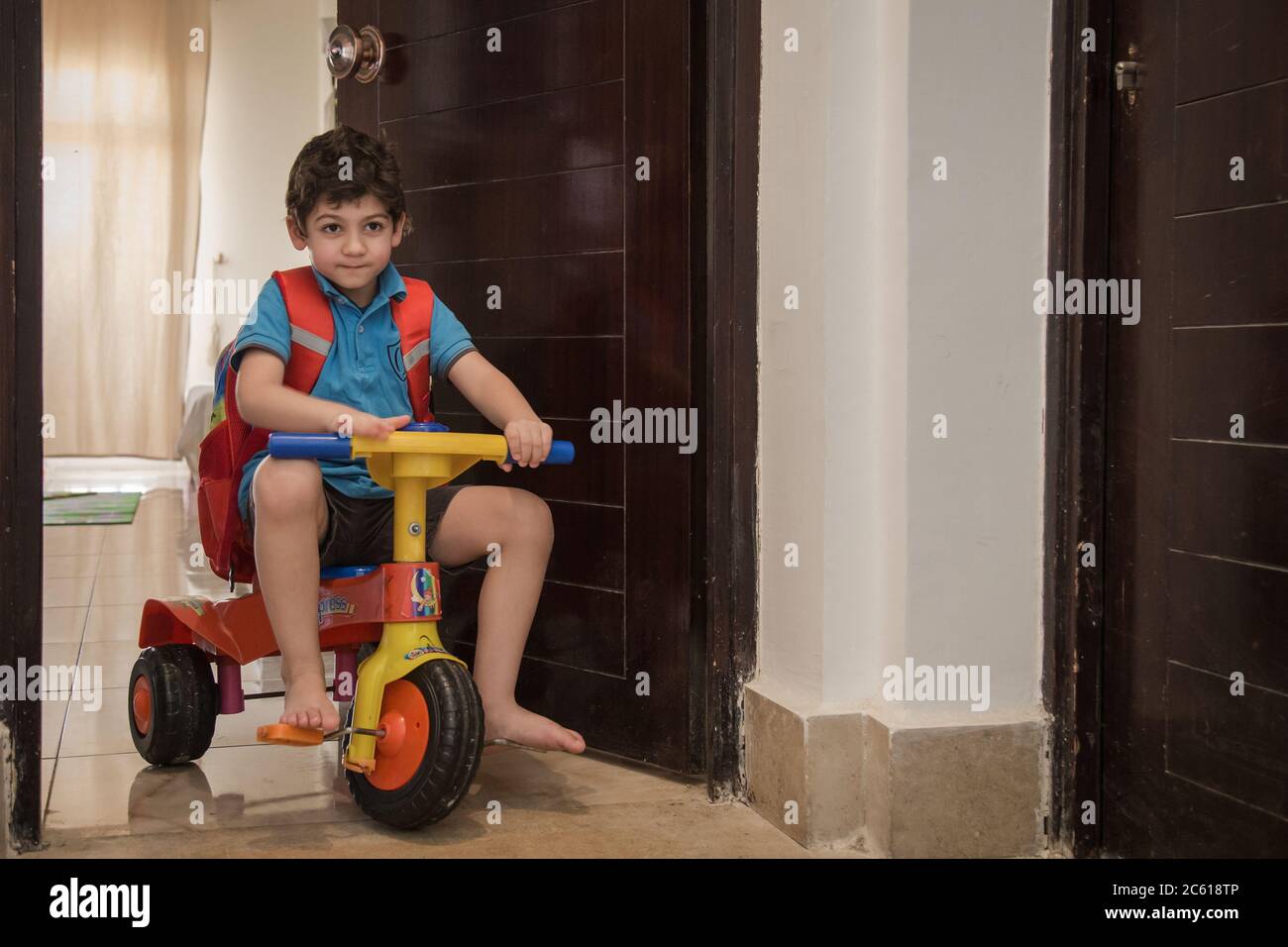 Cairo, Egypt. 17th June, 2020. Malek Mohamed, 5 years old, poses for a ...