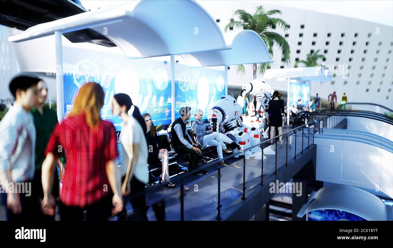 Sci Fi railway futuristic station. Future concept. Dinamyc trees ...