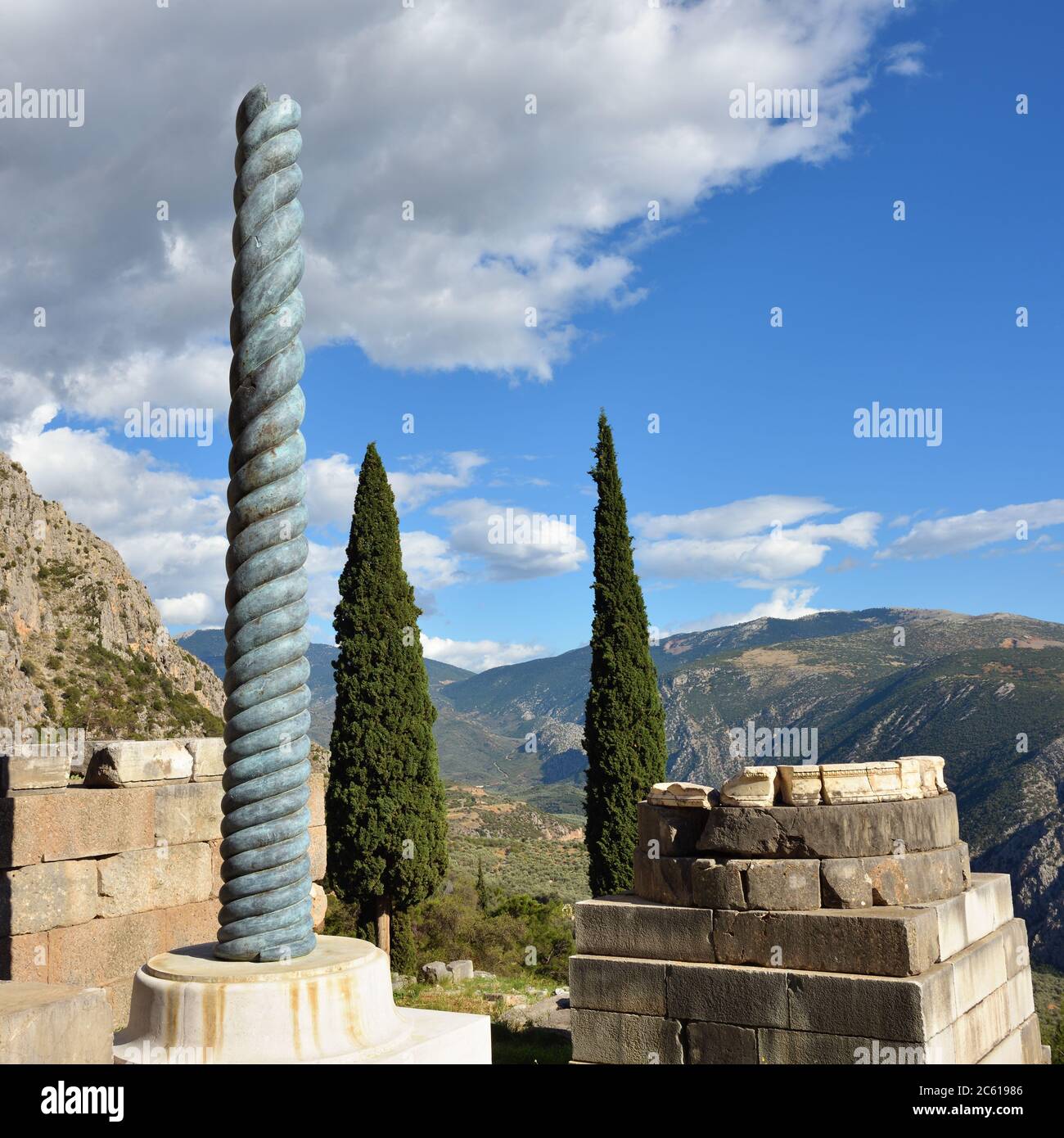 Ancient column in Ancient Greek archaeological site of Delphi, Central ...