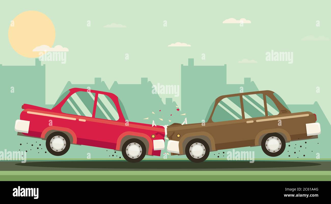 Car crash. Two cars hit head-on. Flat design Stock Vector Image & Art ...