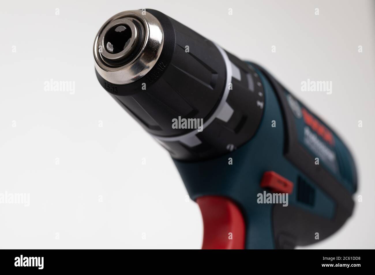 cordless electric drill close-up on a white background Stock Photo - Alamy